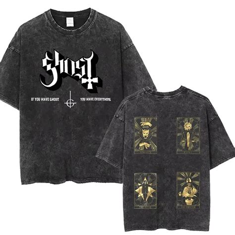 Washed Vintage Ghost Band Mens T Shirt Gothic Style Crew Neck Short