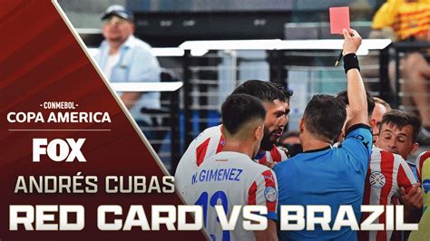Paraguays Andrés Cubas Receives A Red Card Vs Brazil 2024 Copa