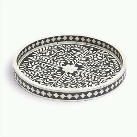 Black And White Handcrafted Bone Inlay Round Tray At Best Price In
