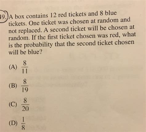 Solved A Box Contains 12 Red Tickets And 8 Blue Tickets One