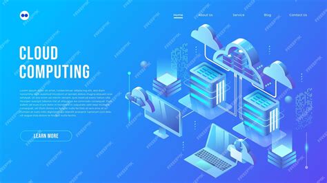 Premium Vector Futuristic Technology Cloud Computing Isometric Blue Illustration