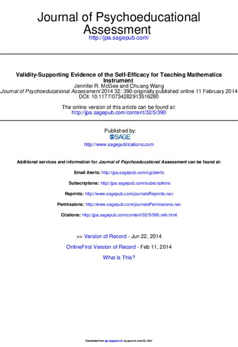 Pdf Validity Supporting Evidence Of The Self Efficacy For Teaching