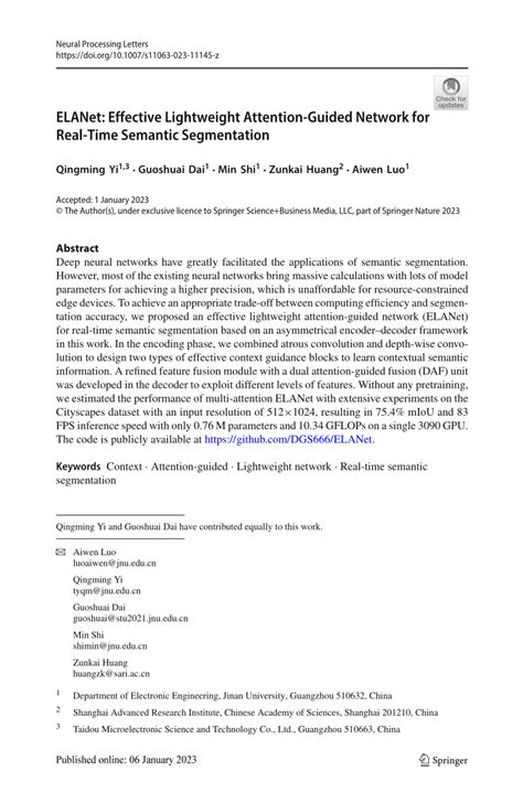 Pdf Elanet Effective Lightweight Attention Guided Network For Real Time Semantic Segmentation