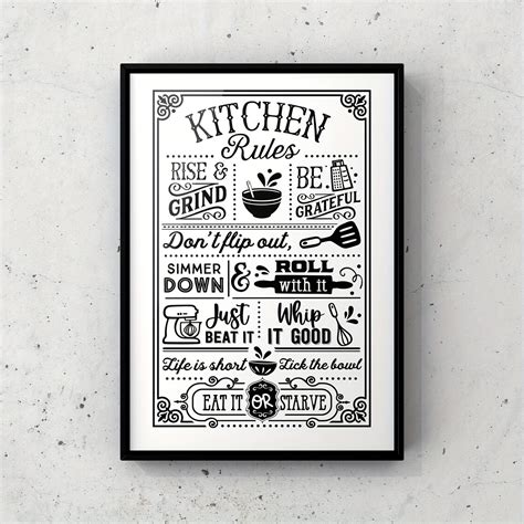 1pc Kitchen Decor Kitchen Rules Funny Kitchen Decor Canvas Wall Poster No Frame Kitchen Rules