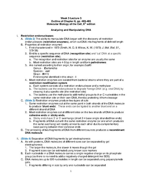 Biol4004 03 Outline 3 2016 Week 3 Lecture 3 Outline Of Chapter 8 Pp 463 Molecular Biology