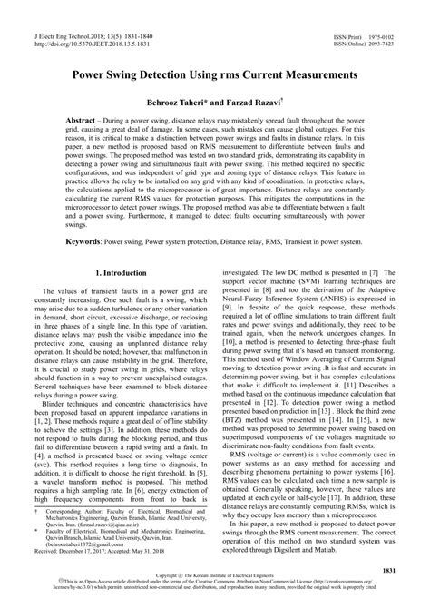 Pdf Power Swing Detection Using Rms Current Measurements
