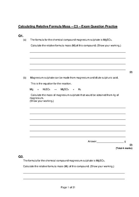 C3 Calculating Relative Formula Mass Exam Questions Practice Studocu