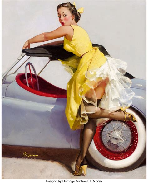 Gil Elvgren American 1914 1980 Cover Up 1955 Oil On Canvas Lot
