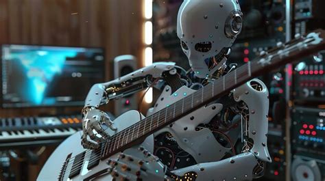 Ai Music Composer With Robot Playing Instruments Premium Ai Generated Image