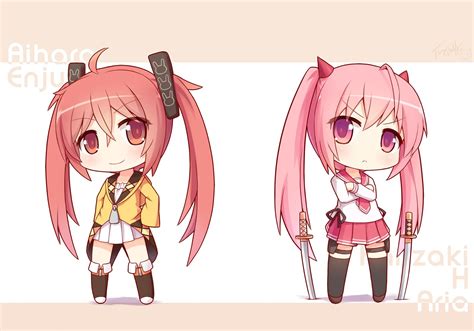 Illustration Long Hair Anime Anime Girls Chibi Cartoon Skirt Pink Hair Twintails Black