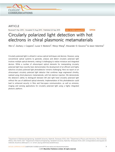 Pdf Circularly Polarized Light Detection With Hot Electrons In Chiral