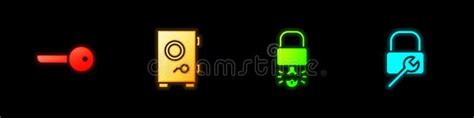 Set Key Safe Broke Inside Of Padlock And Lock Repair Icon Vector Stock Vector Illustration