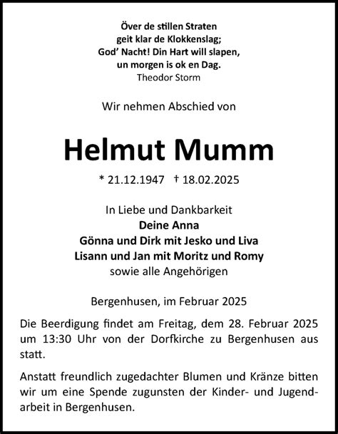 Traueranzeigen Von Helmut Mumm Shz Trauer