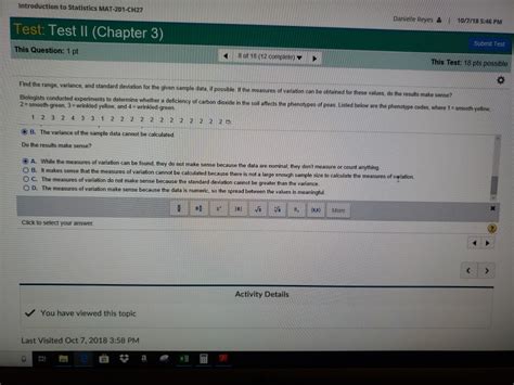 Solved Introduction To Statistics Mat 201 Ch27 Danielle