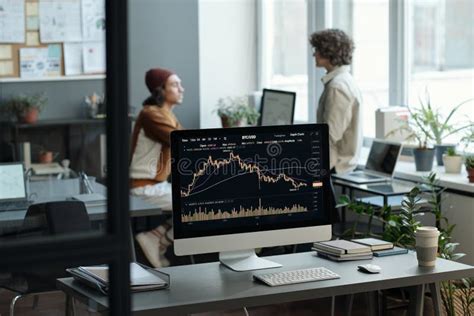 Focus On Computer Screen With Graphic Data Obtained By Market Analyst