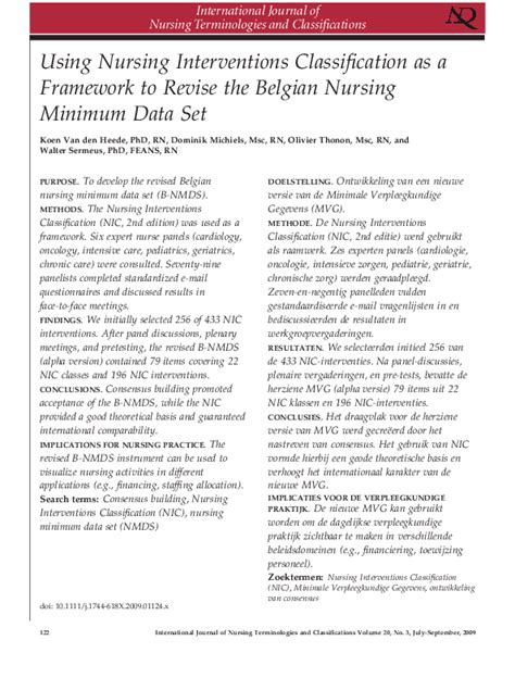 Pdf Using Nursing Interventions Classification As A Framework To Revise The Belgian Nursing