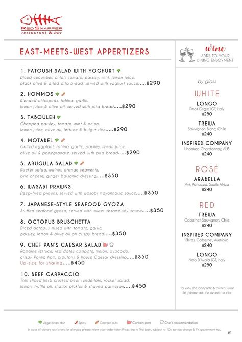 Menu At Red Snapper Pub And Bar Ko Samui