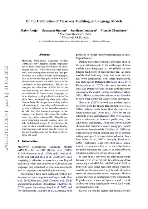 Pdf On The Calibration Of Massively Multilingual Language Models