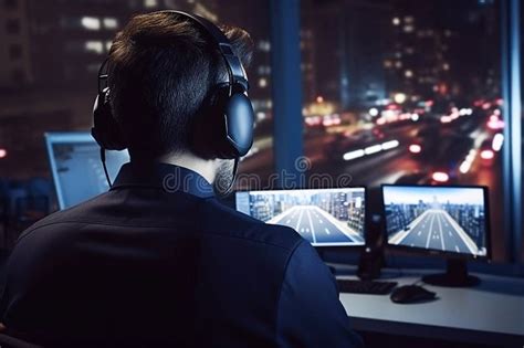 Ai Generative Dispatch Communication Headset And Man Security Stock Illustration