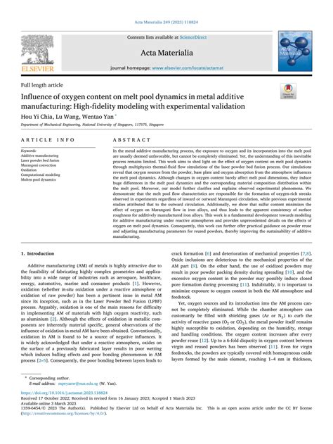 Pdf Influence Of Oxygen Content On Melt Pool Dynamics In Metal