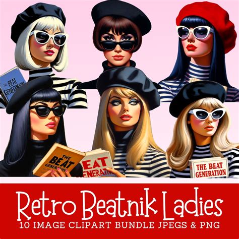 Retro Beatnik Ladies Clipart Bundle Vintage 1960s Women Inspired By The
