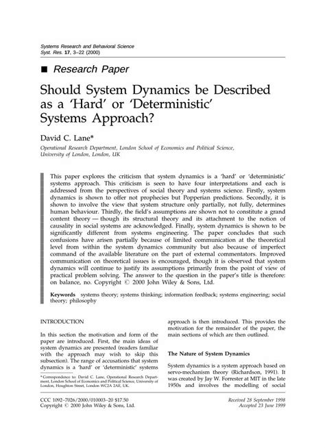 Pdf Should System Dynamics Be Described As A Hard Or Deterministic