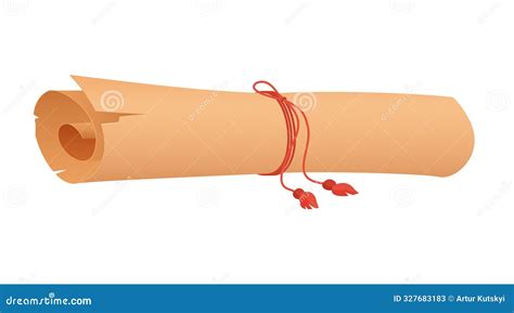 Rolled Up Manuscript Antique Scroll Tied With Red Rope With Tassels Stock Illustration