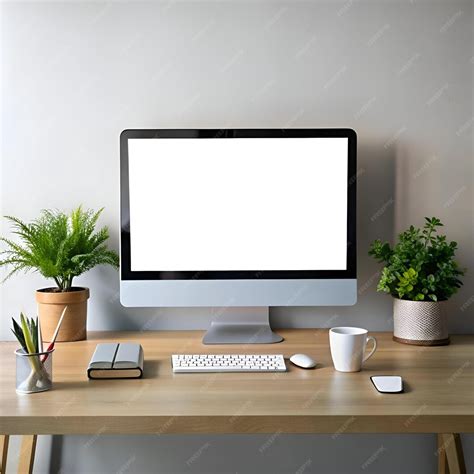 Clean And Modern Mockup Of A Desktop Workspace With A Blank Computer Screen Keyboard Mouse And