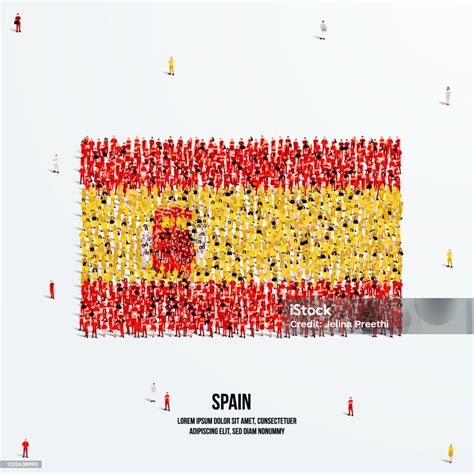 스페인 국기 많은 사람들이 스페인 국기의 모양을 만들기 위해 형성합니다 벡터 일러스트레이션 개념에 대한 스톡 벡터 아트 및 기타