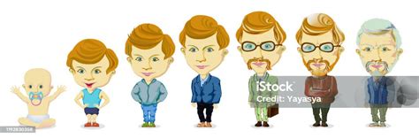 다른 연령대의 사람들 세대 청소년에서 노년기에 이르는 삶의 원 남자와 여자 노화 개념 아기 어린이 십대 젊은 성인 노인 벡터