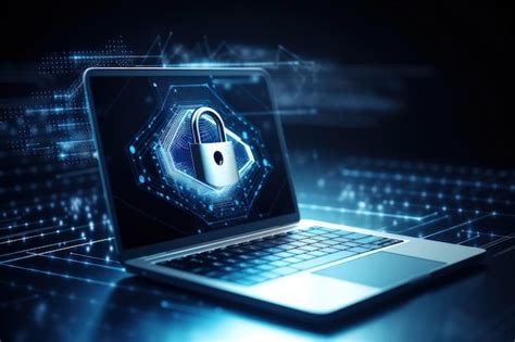 Premium Ai Image Cyber Security Concept Art Shield Key Lock Emerging From Laptop Screen
