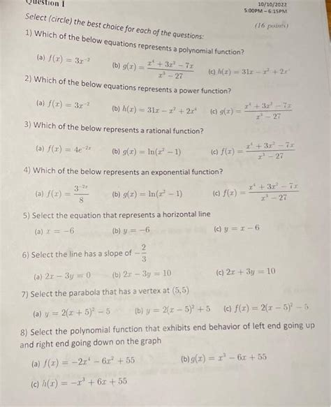 solved 16 points select circle the best choice for each