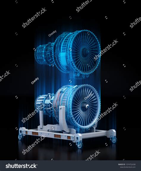 검정색 배경에 투보제트 엔진 및 대칭복사된 스톡 일러스트 1374752438