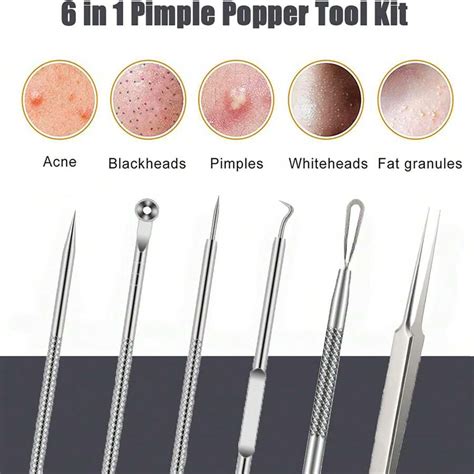 Pimple Popper Tool Kit 6 Pcs Blackhead Remover Acne Needle Tools Set Removing Treatment