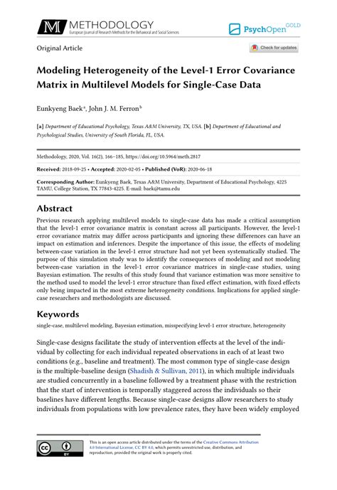 Pdf Modeling Heterogeneity Of The Level 1 Error Covariance Matrix In Multilevel Models For