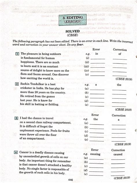 Editing Errors Questions Cbse Pdf