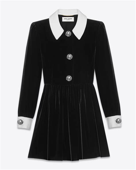 Saint Laurent Lulu Mini Dress In Black Viscose And Silk Velvet