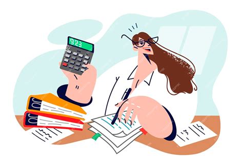 Premium Vector Woman Tax Inspector Holds Calculator And Smiles Sits