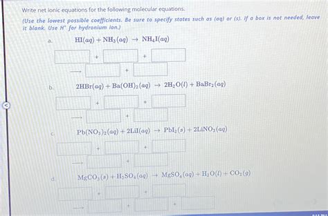 Write Net Ionic Equations For The Following Molecular
