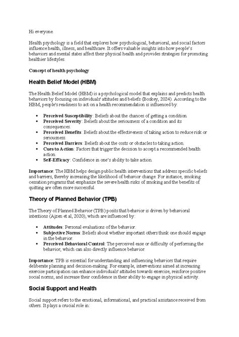 Hs 2711 Discussion Assignment Unit 7 Hi Everyone Health Psychology Is A Field That Explores