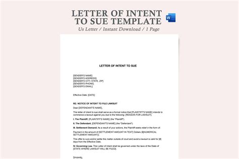 Letter Of Intent To Sue Templateletter Of Intent To Sueintent To Sue