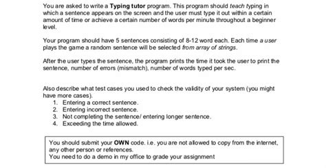 Solved You Are Asked To Write A Typing Tutor Program This