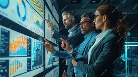 Business Team Analyzing Data On Large Screen Display Premium Ai
