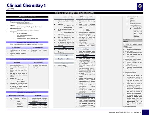 Module 1 UNIT 4 Transes And Notes Clinical Chemistry 1 LECTURE MODULE 1 INTRODUCTION TO