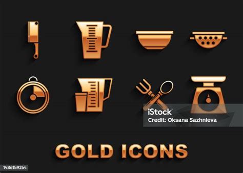 계량컵 주방 소쿠리 저울 교차 포크 스푼 타이머 그릇 고기 다지기 및 아이콘을 설정합니다 벡터 건강한 생활방식에 대한 스톡 벡터 아트 및 기타 이미지 Istock