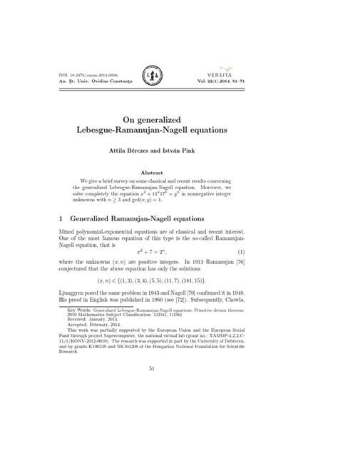 On Generalized Lebesgue Ramanujan Nagell Equations Pdf Prime Number