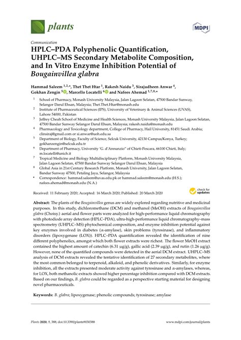 Pdf Hplcpda Polyphenolic Quantification Uhplcms Secondary