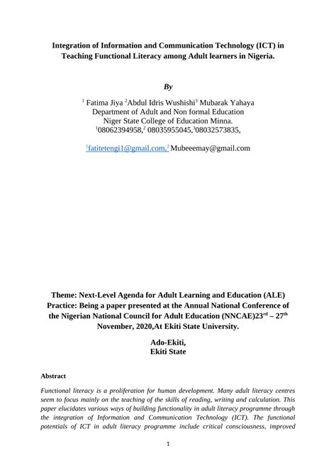 Pdf Integration Of Information And Communication Technology Ict In Teaching Functional