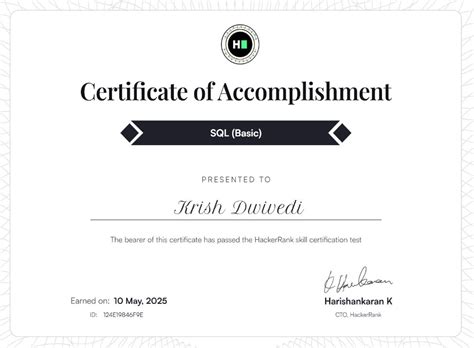 Sql Hackerrank Certification Backenddevelopment Continuouslearning Krish Dwivedi
