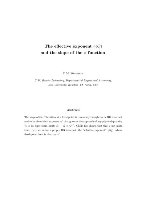 Pdf The Effective Exponent γq And The Slope Of The β Function